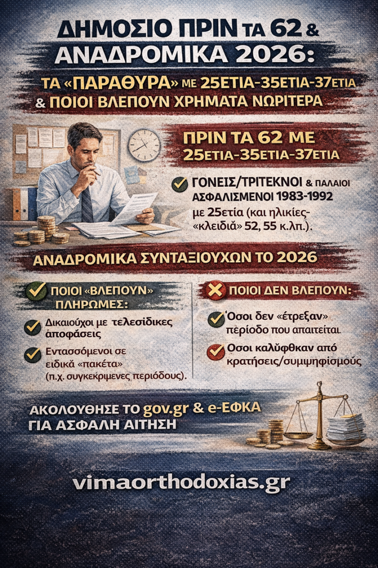 ΕΝΗΜΕΡΩΣΗ ΣΥΝΤΑΞΙΟΥΧΩΝ: Δημόσιο πριν τα 62 και αναδρομικά 2026: Τα ...
